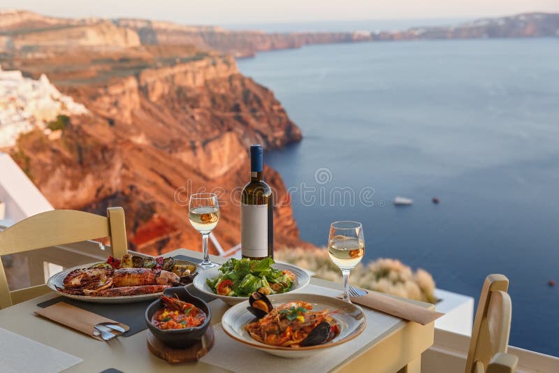Dinner for Two in a Restaurant Overlooking the Sea Stock Image - Image ...