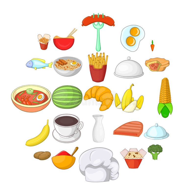 Dinnerware Icons Set, Cartoon Style Stock Vector - Illustration of ... Dinnerware Icons Set, Cartoon Style Stock Vector - Illustration of ...