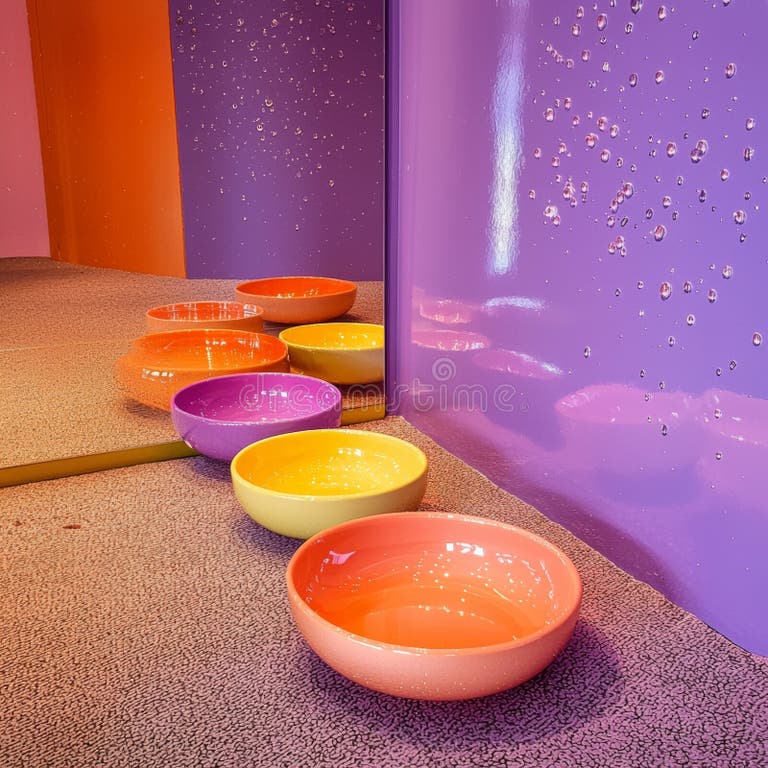 Dinnerware Set on a Kitchen Counter in Bright Colors Stock Photo ...