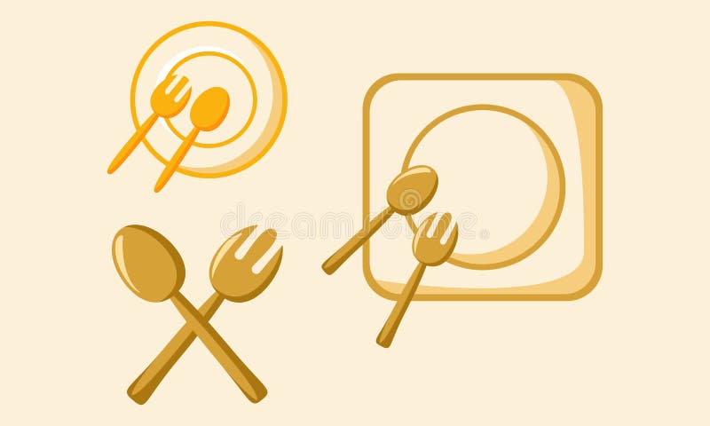Dinnerware Set Plate, Spoon, and Fork Icons Stock Vector - Illustration ...