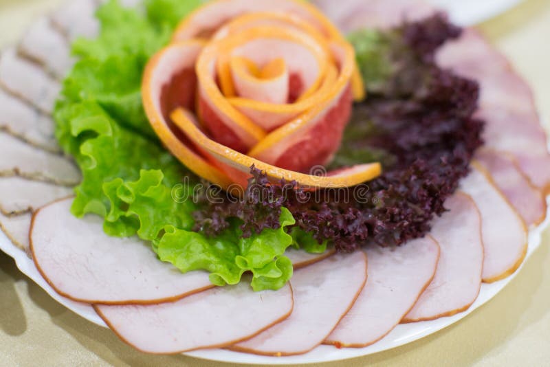 Dinning Table Set with Baked Sliced Ham Stock Photo - Image of plates ...
