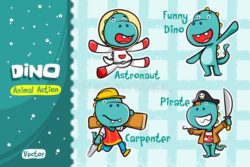 Dino Cartoon Set. Vector Design of Animal Action Stock Vector ...