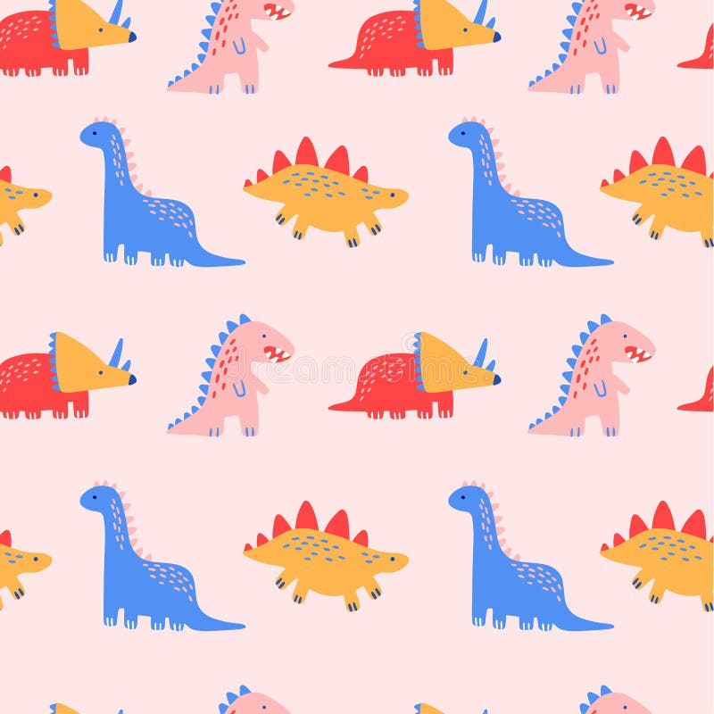Dino Pattern Pink Background Stock Illustration - Illustration of ...
