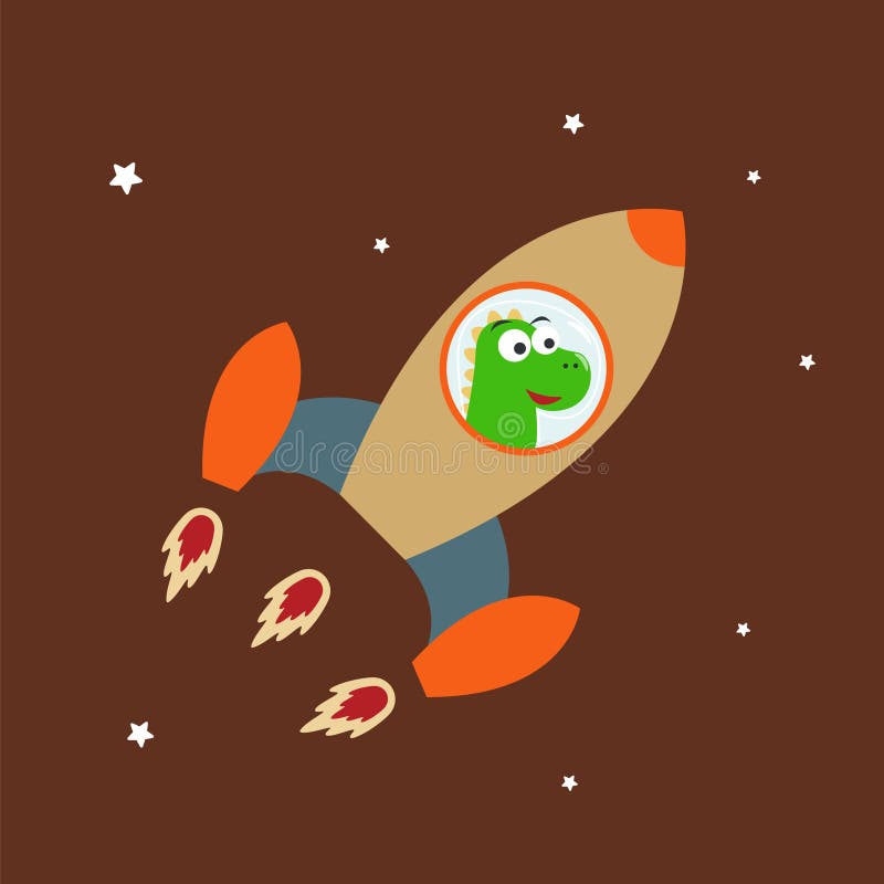 Dino Play with His Rocket. Dinosaur in Outer Space Stock Vector ...