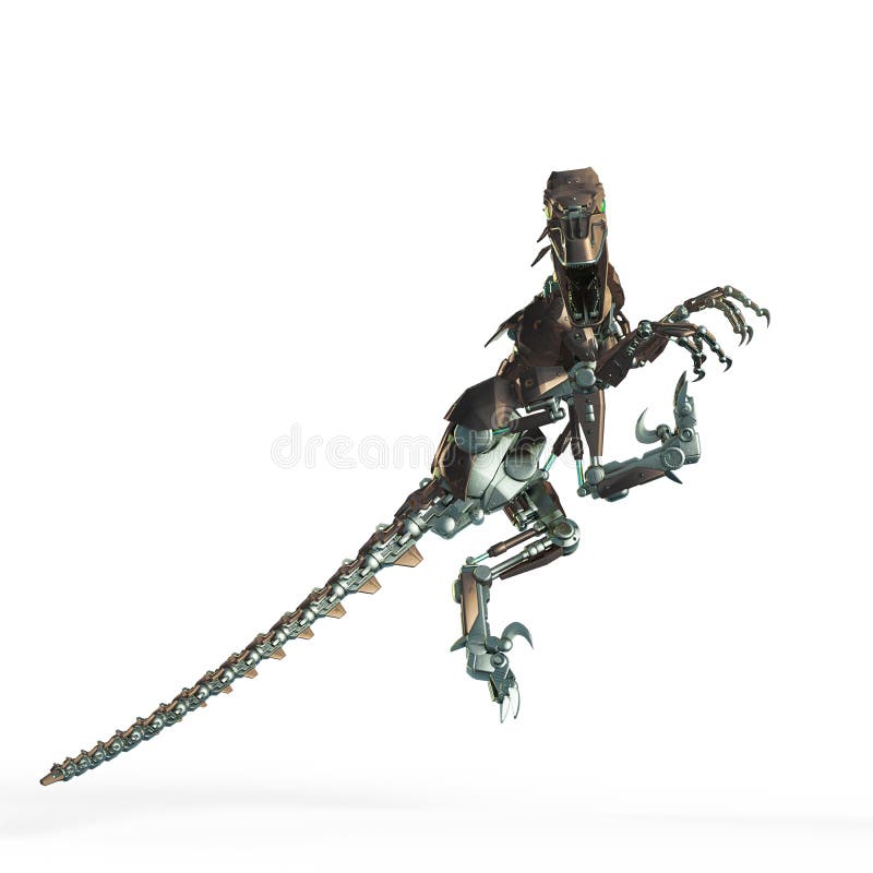 Dino Raptor Robot is Jumping on Side View Stock Illustration ...
