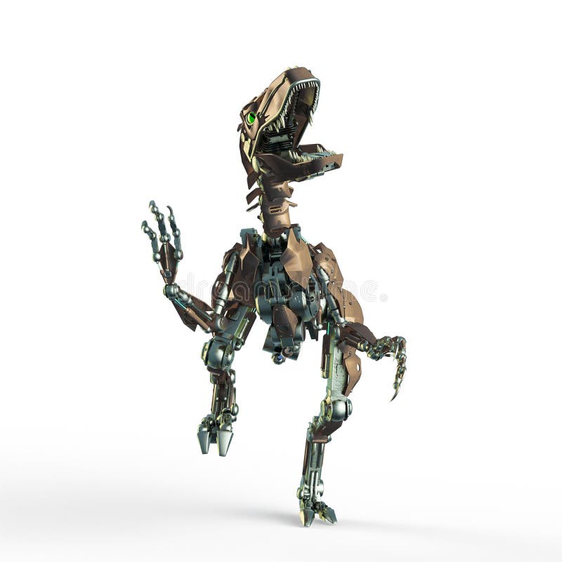 Dino Raptor Robot is Running on Front View Stock Illustration ...