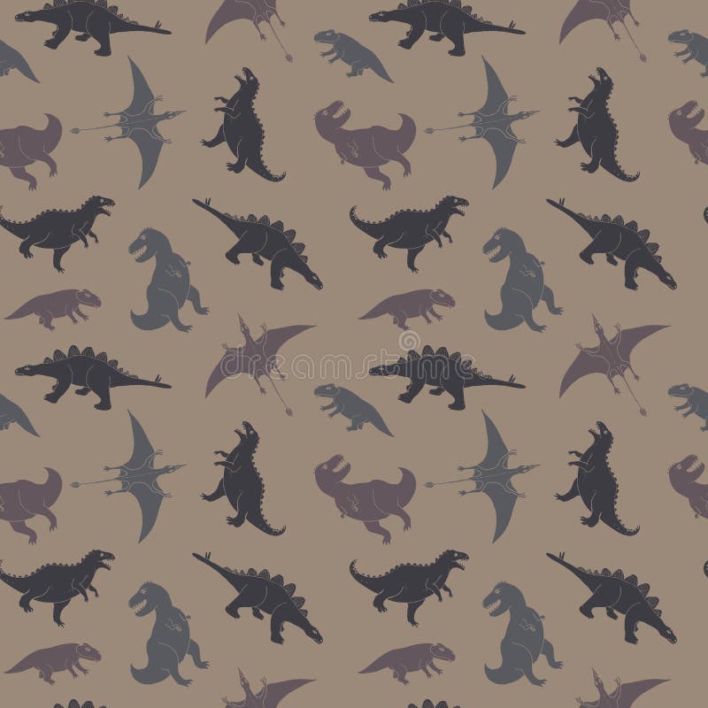 Dino Seamless Pattern, Cute Cartoon Dinosaurs Doodles Vector ...