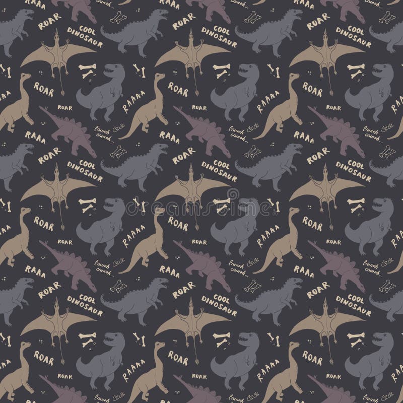 Dino Seamless Pattern, Cute Cartoon Dinosaurs Doodles Vector ...