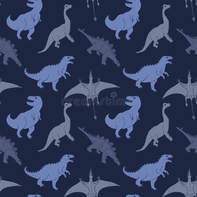Dino Seamless Pattern, Cute Cartoon Dinosaurs Doodles Vector ...