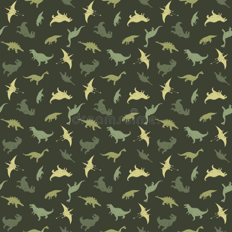 Dino Seamless Pattern, Cute Cartoon Dinosaurs Doodles Vector ...