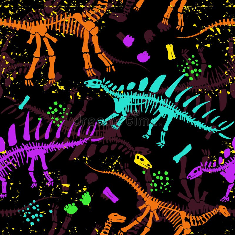 Dino Skeleton Bright Bone Seamless Pattern Vector Stock Vector ...