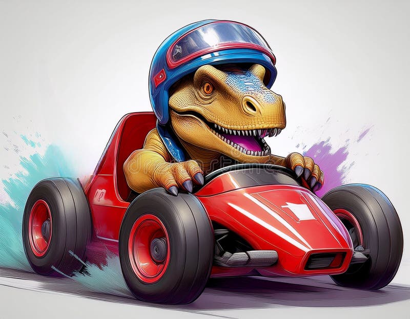 Dino T-Rex in Race Car Cartoon Stock Image - Image of dinosaur, kids ...