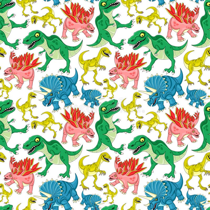 Seamless Pattern with Funny Dinosaurs. Stock Vector - Illustration of ...