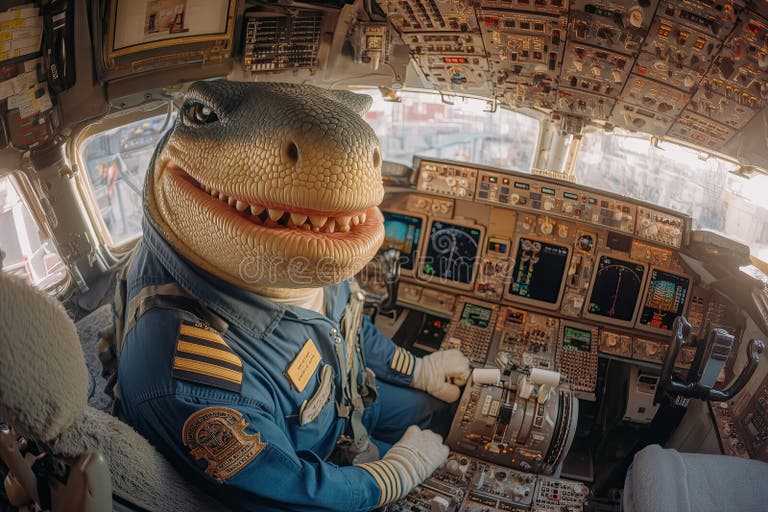 Dinosaur Airplane Pilot Inside Cockpit Stock Illustration ...