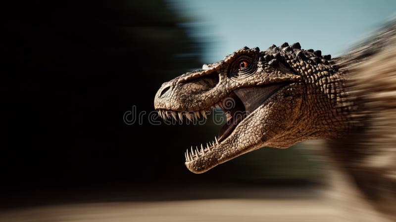 Dinosaur in Motion Showcasing Fierce Expression and Dynamic Movement ...