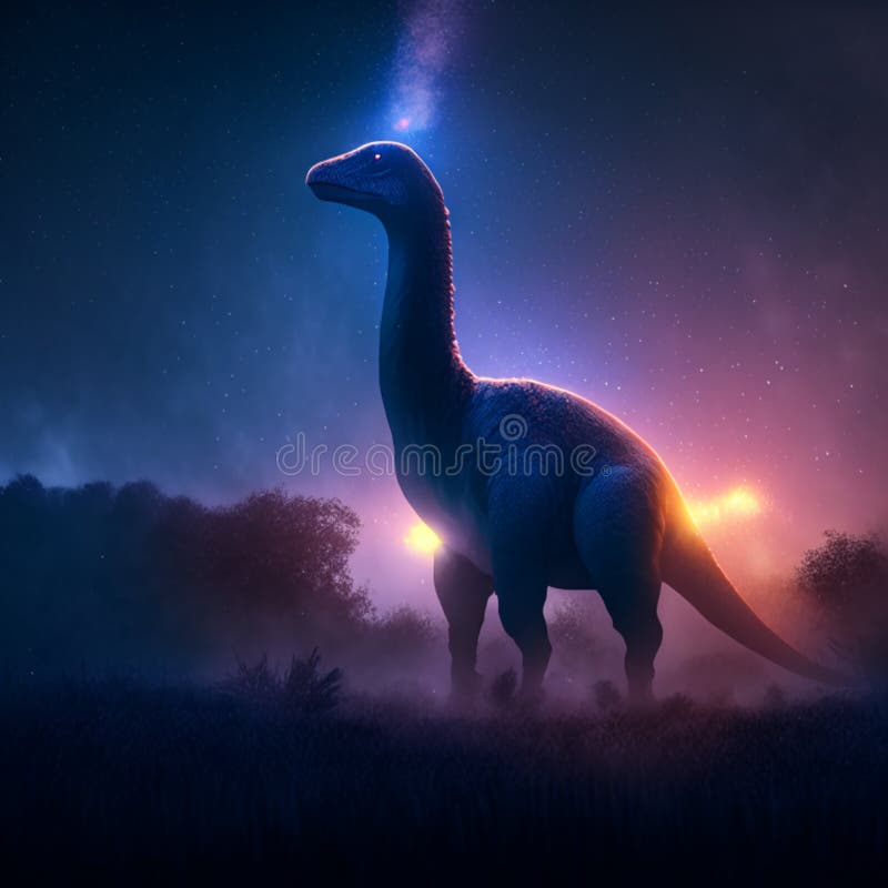 Dinosaur on the Background of the Night Sky. 3d Rendering Generative AI ...