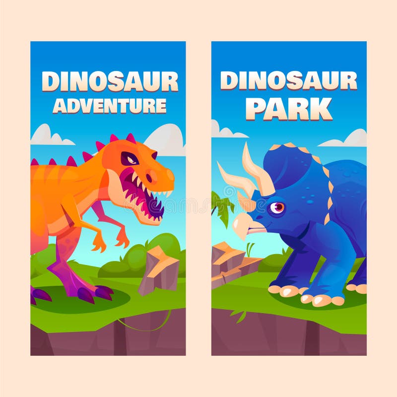 Dinosaur Banners in Flat Design Stock Illustration - Illustration of ...