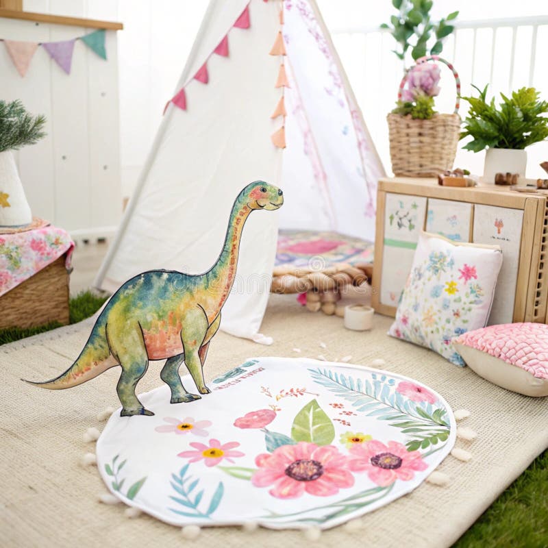 Dinosaur on Boho Yard Nursery Watercolor on Transparent Background ...