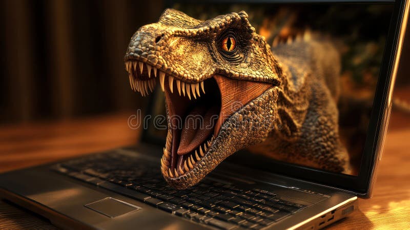 Dinosaur Breaking Out of Computer Screen in Home Setting, Creating ...