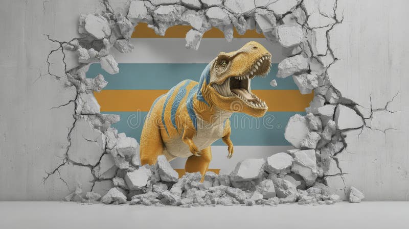 Dinosaur Breaks through Wall in a Vibrant Mural Setting with Turquoise ...