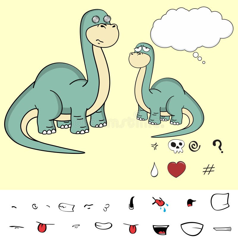 Dinosaur Brontosaurus Expressions Cartoon Set 5 Stock Vector ...