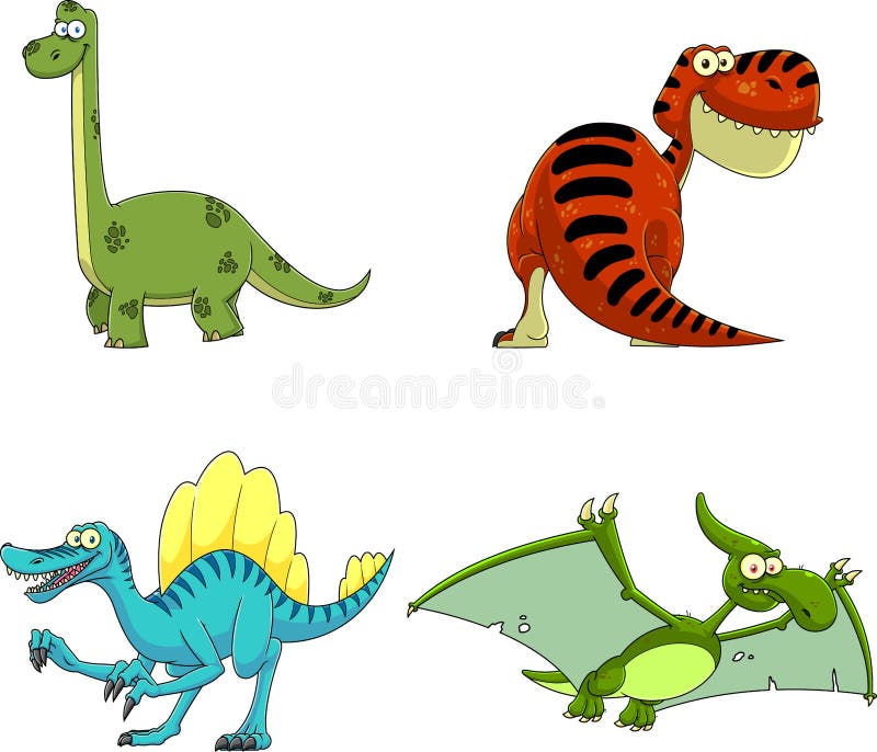 Dinosaur Cartoon Characters. Vector Hand Drawn Collection Set Stock ...