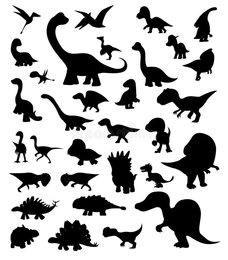 Dinosaur Cartoon Silhouettes Vector Stock Vector - Illustration of ...