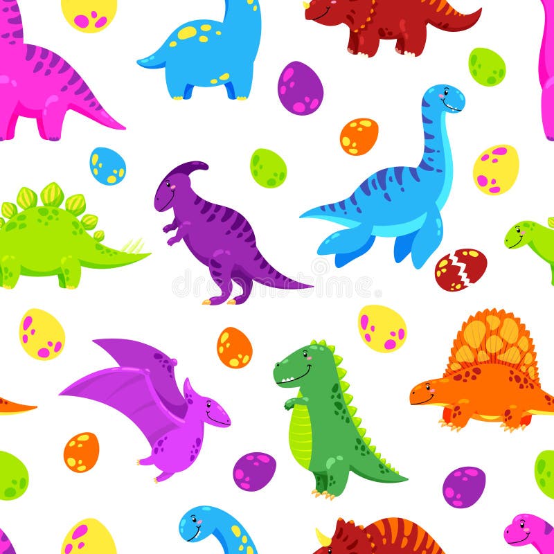 Dinosaur Cartoon Vector Background. Seamless Pattern, Texture ...