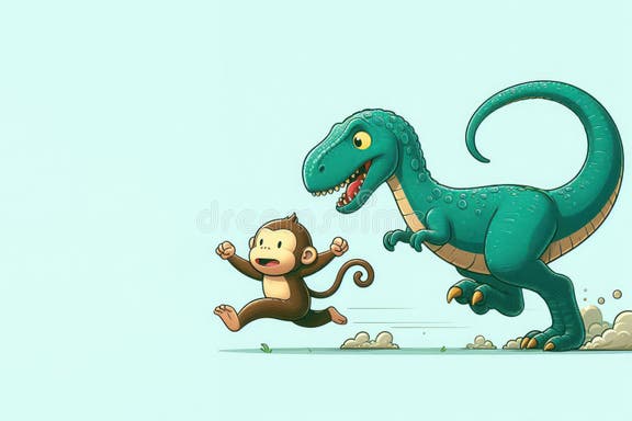 A Dinosaur Chases a Monkey. Space for Text. Stock Illustration ...