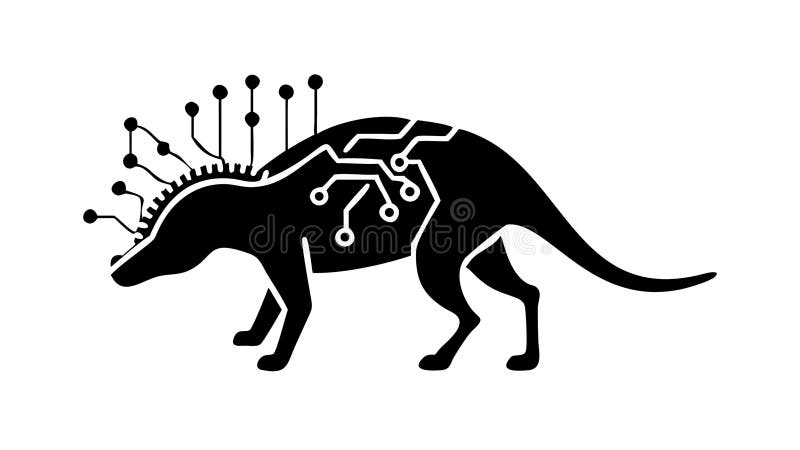 Dinosaur with Circuitry Spikes, Tech Creature Icon, Vector Design ...