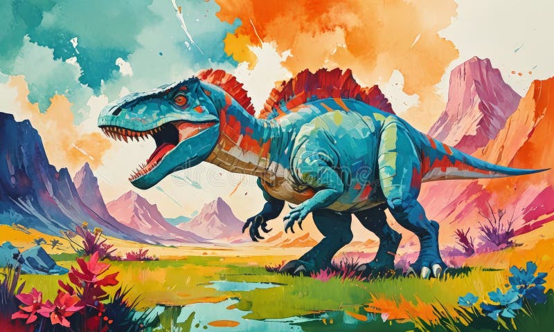 Dinosaur with Colorful Background Stock Illustration - Illustration of ...