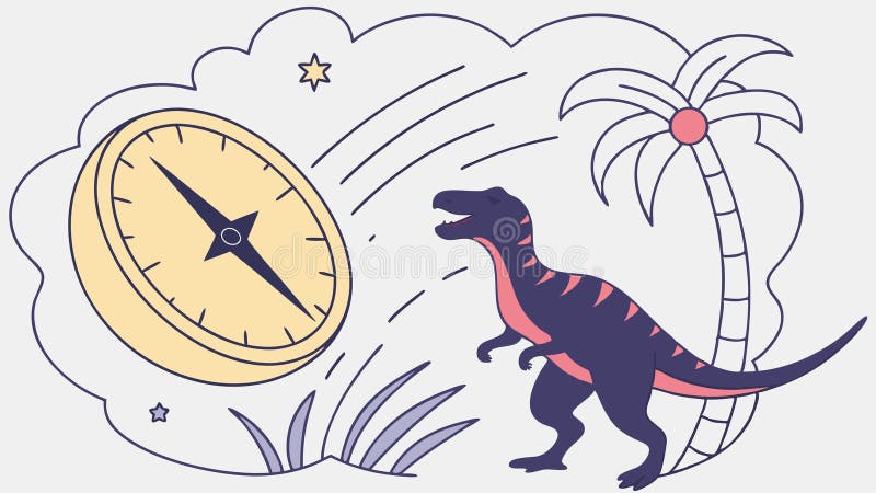 Dinosaur with Compass and Palm Tree, Vector Design Generative AI Stock ...