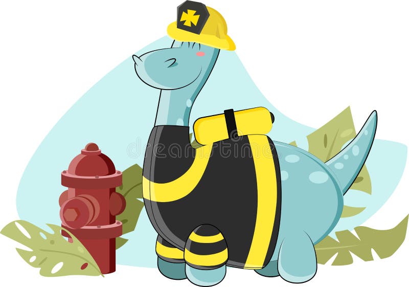 Dinosaur Dingo Put on a Firefighter Uniform and Stood Near the Hydrant ...