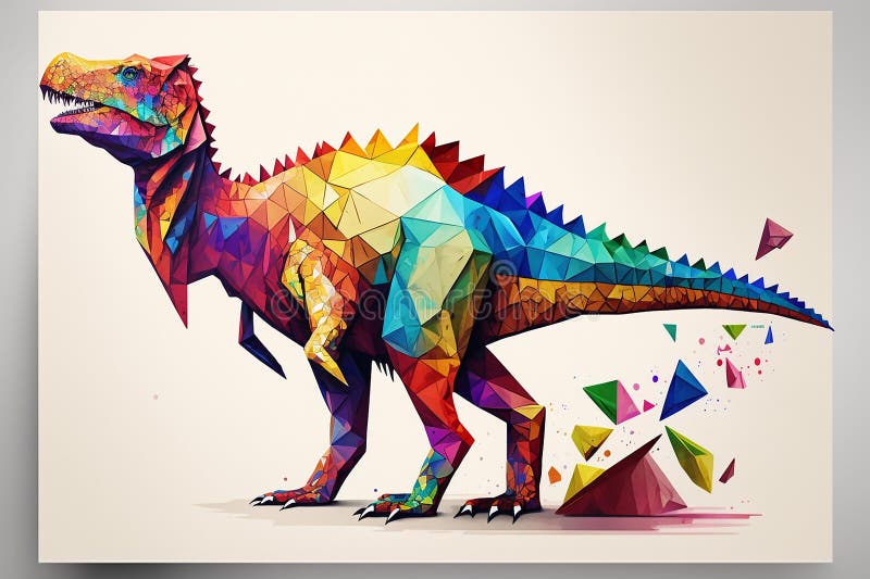 The Dinosaur is Drawn on a Sheet of White Paper in Low Poly Style, in ...