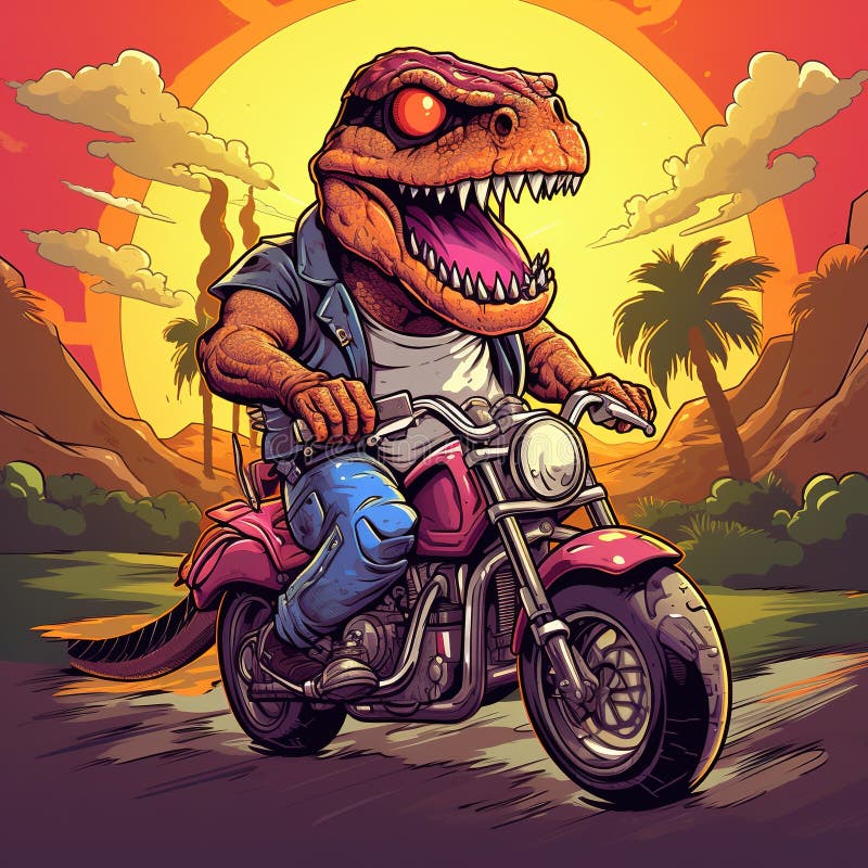 Dinosaur Driving a Motorcycle in the Summer Generative AI Stock ...