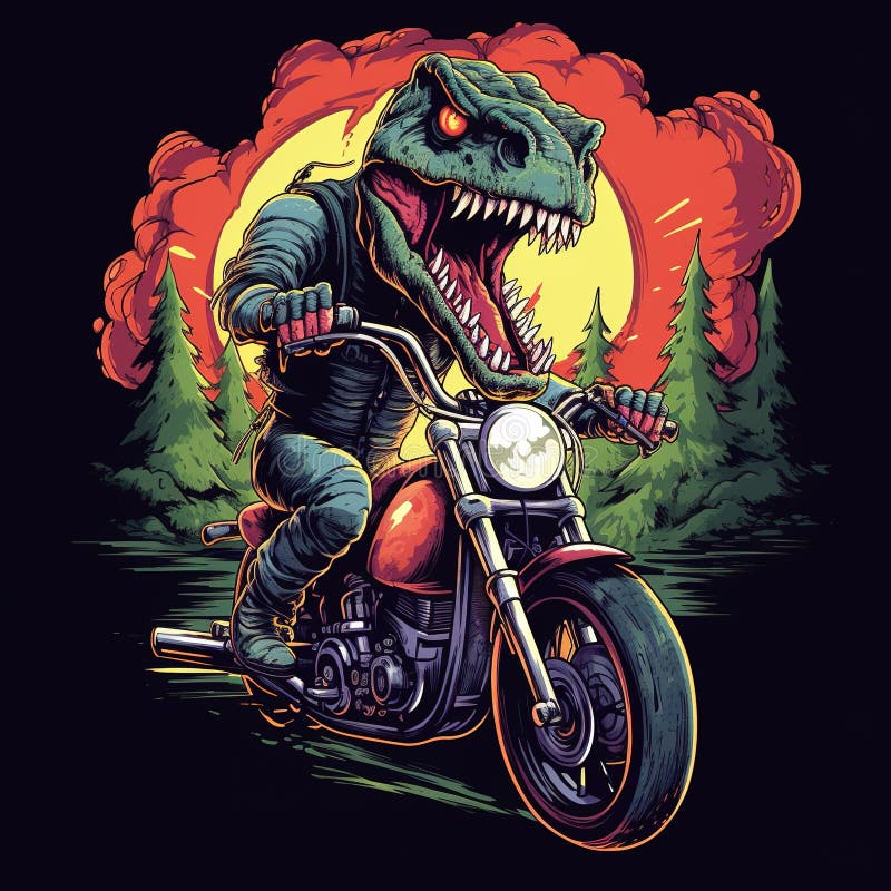 Dinosaur Driving a Motorcycle in the Summer Generative AI Stock ...