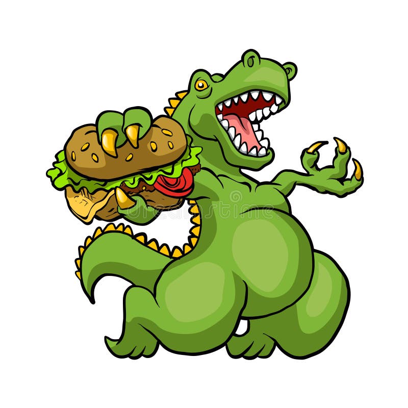 Dinosaur eating hamburger stock vector. Illustration of dinosaurs ...