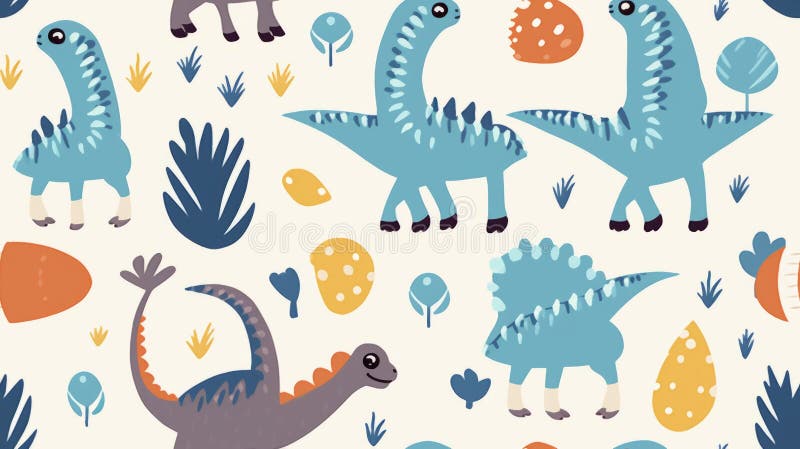 Dinosaur, Egg, Bone Pattern for Children.Cute Seamless Pattern with ...
