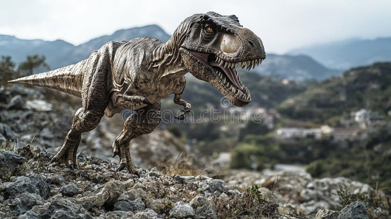 Dinosaur Exhibition Showcasing T-rex in Natural Environment Rocky ...