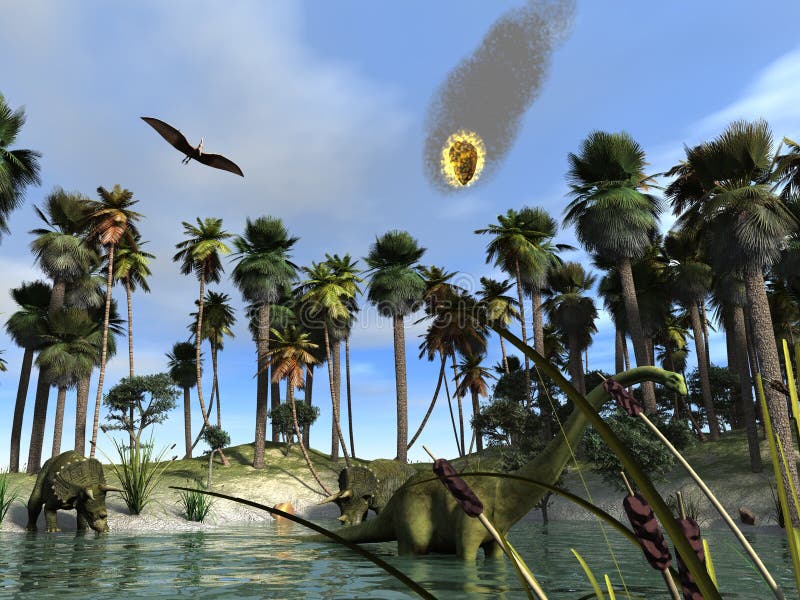 Dinosaur Extinction - Erupting Volcano Artwork Stock Illustration ...