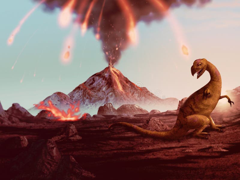 Dinosaur Extinction - Erupting Volcano Artwork Stock Illustration ...