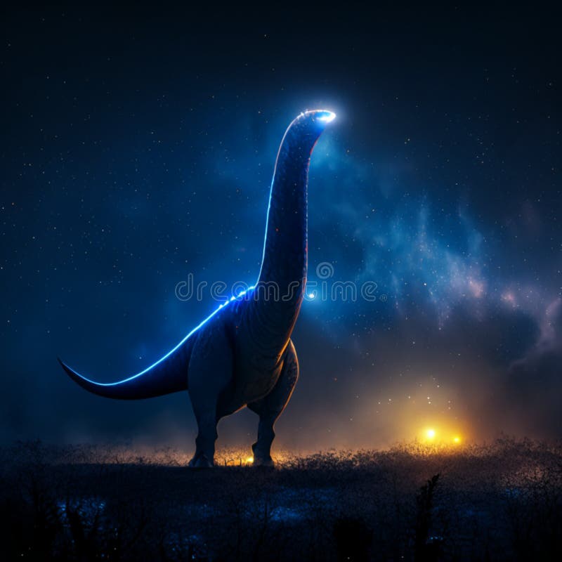 Dinosaur in the Field at Night. 3d Render Illustration Stock ...