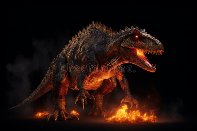 Dinosaur in Fire, 3d Rendering. Computer Digital Drawing Stock ...