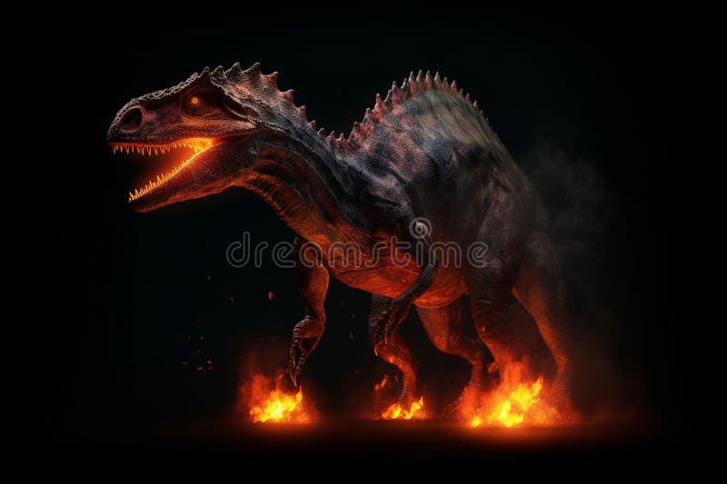 Dinosaur in Fire, 3d Rendering. Computer Digital Drawing Stock ...