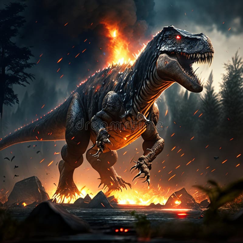 Dinosaur on Fire in the Forest. 3d Render Illustration Stock ...