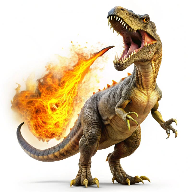 Dinosaur with Fire Isolated on White Background Stock Illustration ...