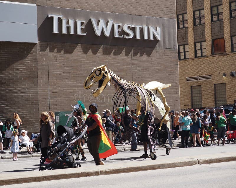 Dinosaur Float at the Cariwest Parade in Downtown Edmonton Editorial ...