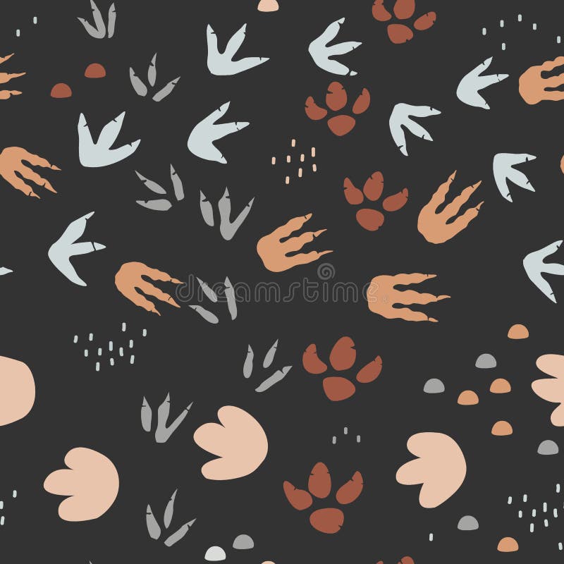 Dinosaur Footprints Seamless Pattern. Background with Dino Feet Steps ...