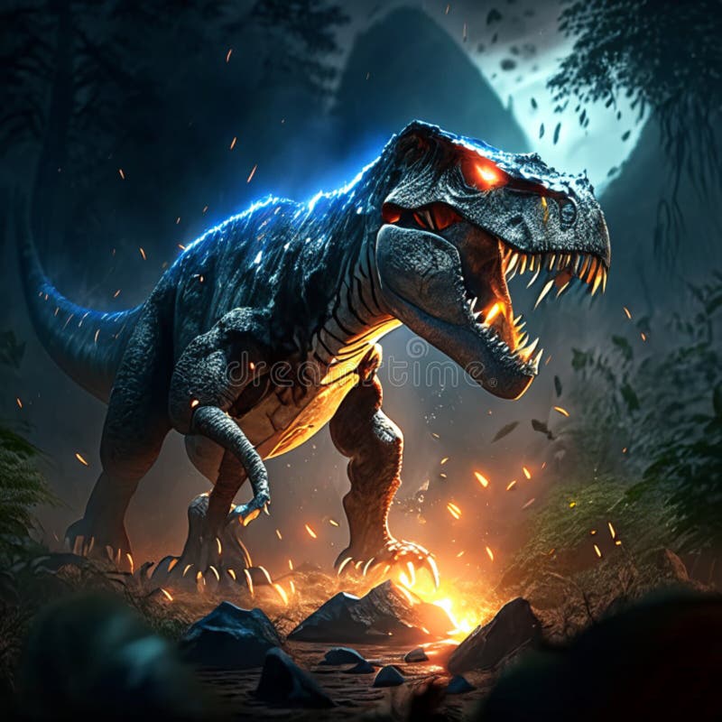 Dinosaur in the Forest. 3d Rendering. Computer Digital Drawing Stock ...