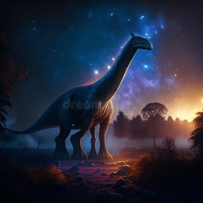 Dinosaur in the Forest at Night. 3d Render Illustration Stock ...